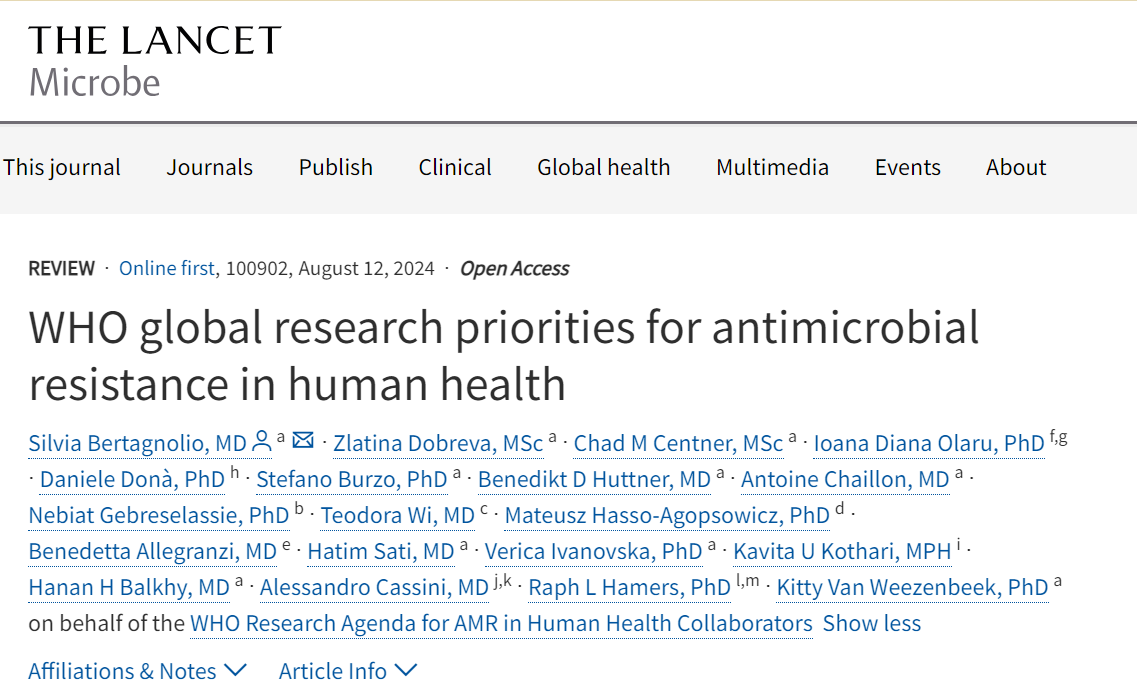 WHO global research priorities for antimicrobial resistance in human ...